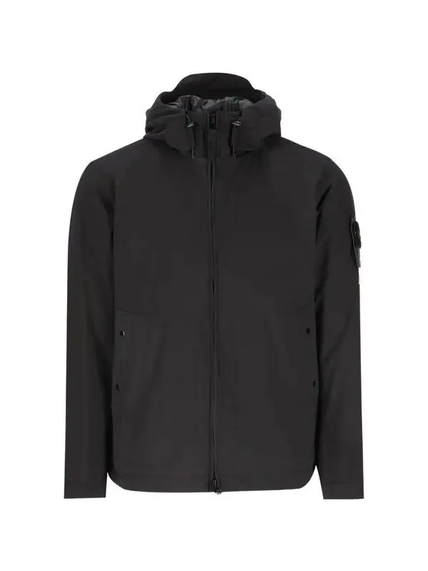Stone Island Soft Shell-r Hooded Windbreaker - Black