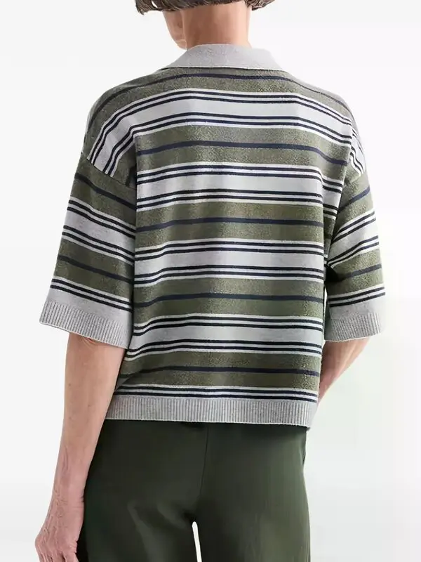 TWP Striped Short-sleeve Polo Sweater - Grey