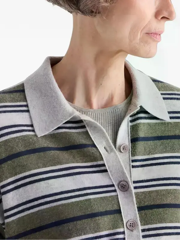 TWP Striped Short-sleeve Polo Sweater - Grey