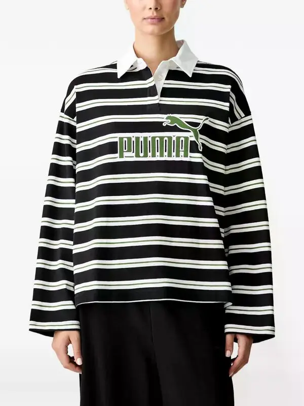 PUMA Striped Logo-embroidered Polo Shirt - Black