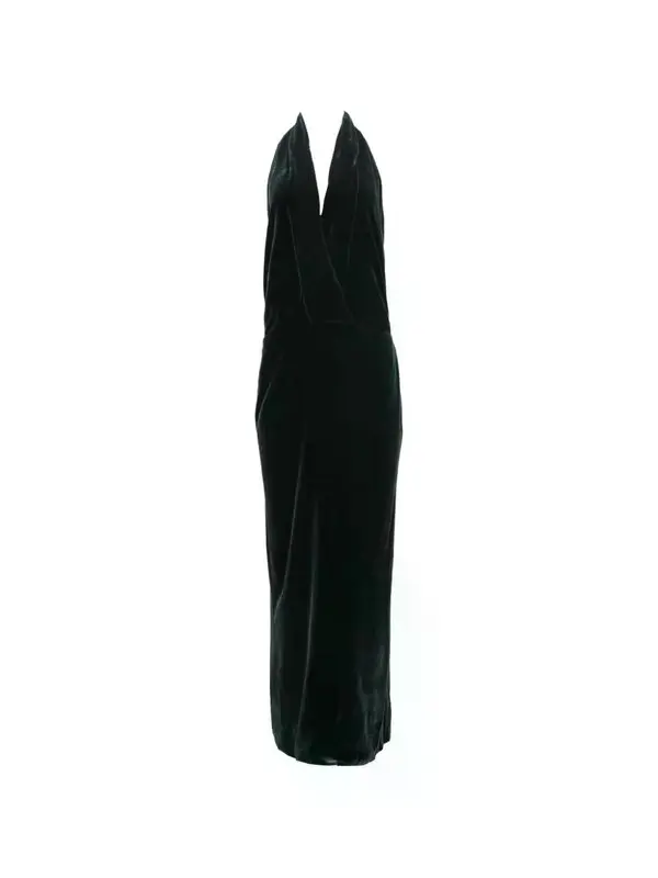 TOM FORD Velvet-texture Halterneck Fitted Maxi Dress - Green