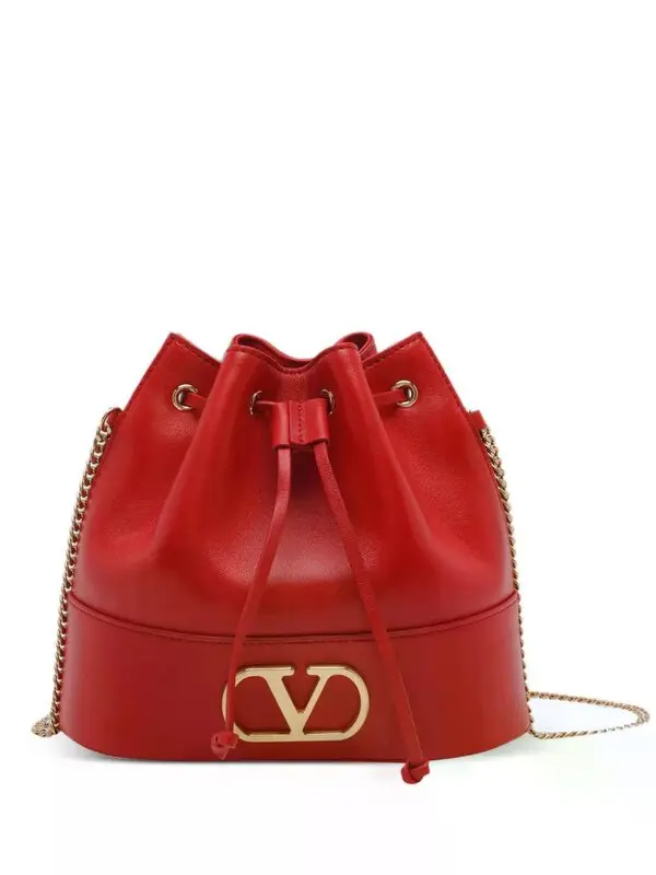 Valentino Garavani Vlogo Leather Bucket Bag - Red