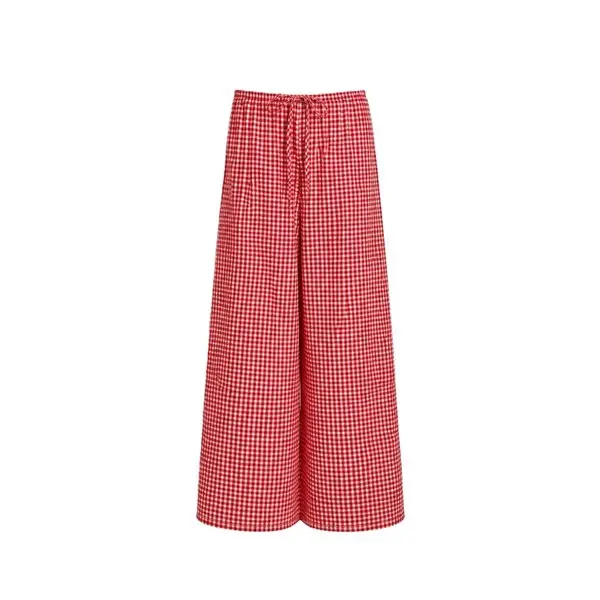 MONTCE Micro Gingham Drawstring Wide-leg Pant - Red
