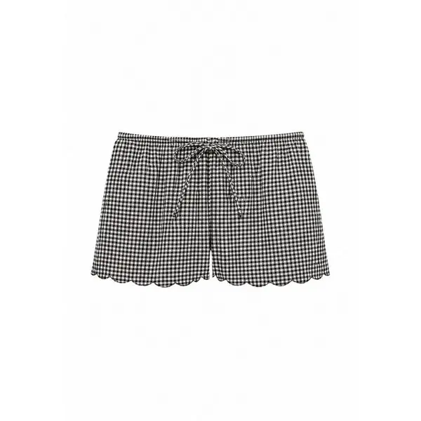 MONTCE Black & White Micro Gingham Scalloped Low-rise Drawstring Short