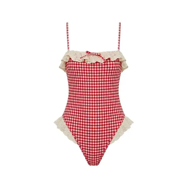 MONTCE Micro Gingham Jacelyn Ruffle One-piece - Red