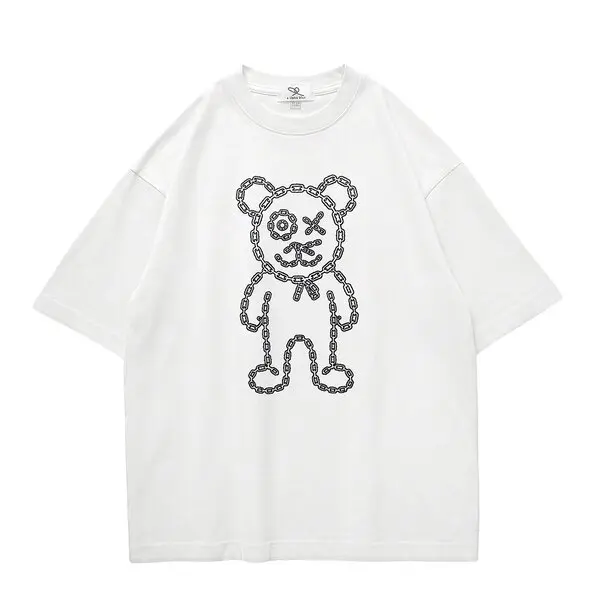 X ILONA BLUE Organic Cotton Embroidered Bear T-shirt - Black/white