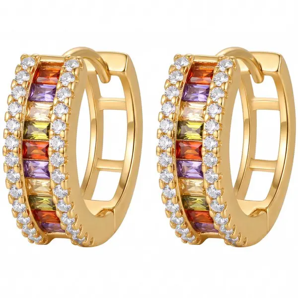 LATELITA Gold / White Baguette Huggie Hoop Earrings Rainbow Gold - Gold/white