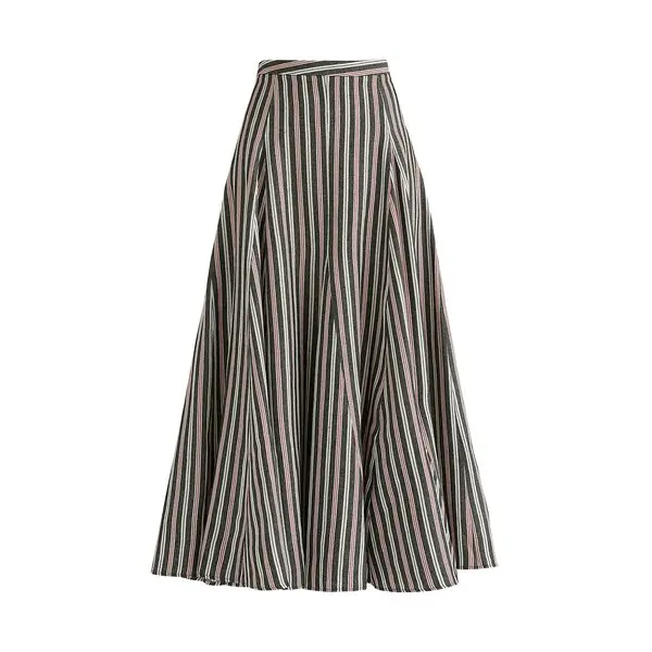 PAISIE Striped Flared Maxi Skirt With Godet Paneling In Stripes - Black