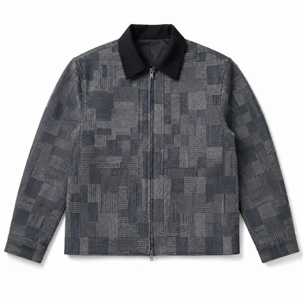 WAJU Black / Grey Black Collar Grid Jacket - Black/grey