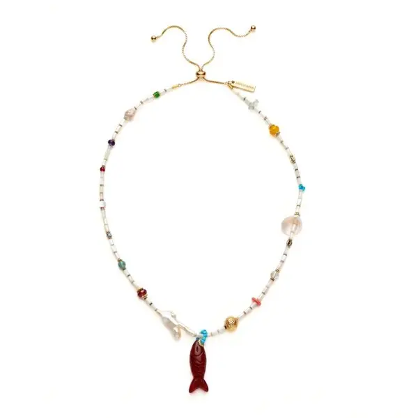 JAREDJAMIN Marisol Adjustable Mother-of-pearl & Carved Fish Necklace - Red