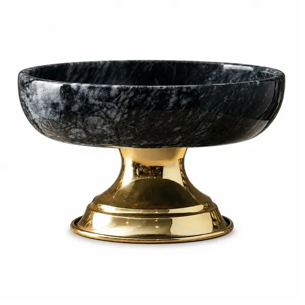 BELS & PEARL Handcrafted Black Decorative Bowl With Brass Pedestal