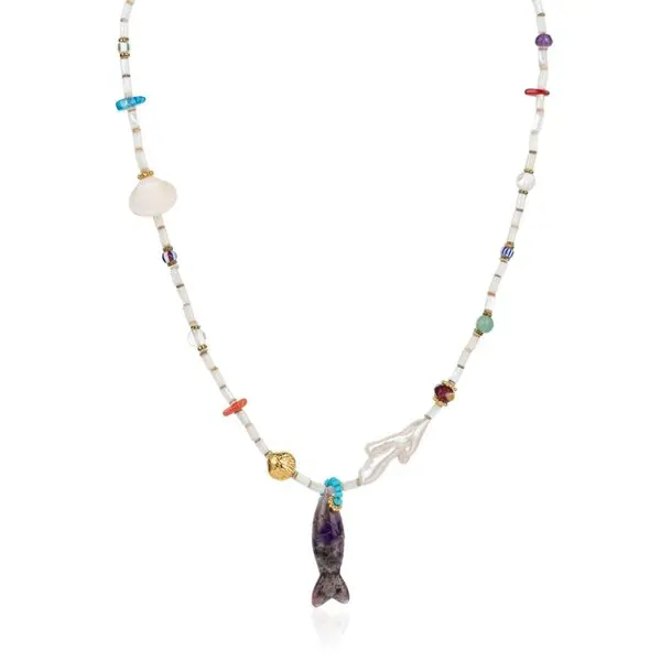 JAREDJAMIN Marisol Adjustable Mother-of-pearl & Carved Fish Necklace - Purple