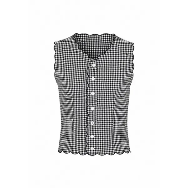 MONTCE Black & White Micro Gingham Scalloped Vest