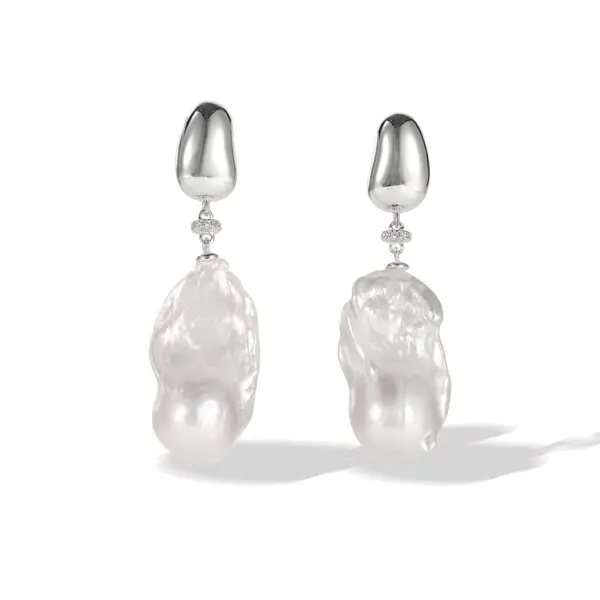 CLASSICHARMS Doris Sterling Large Natural Baroque Pearl Drop Earrings - Silver