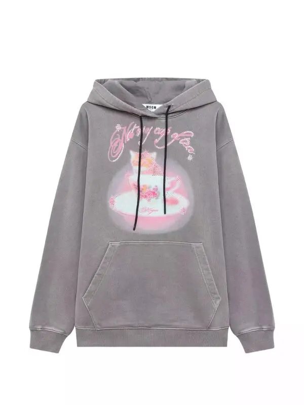 MSGM Rhinestone-embellished Graphic-print Hoodie