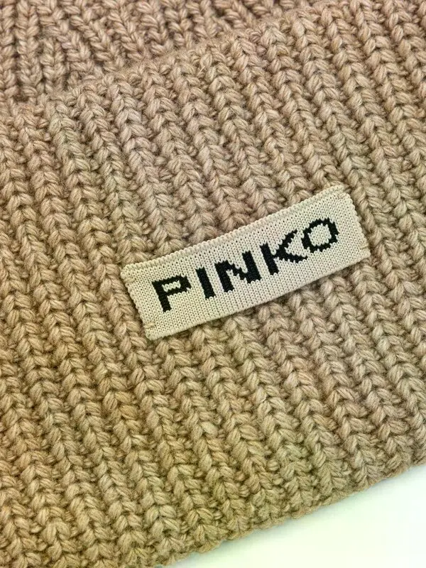 Pinko Logo-patch Ribbed-knit Beanie Hat