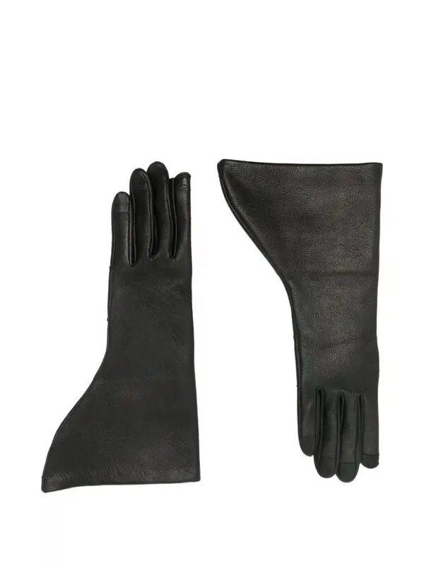 Rick Owens Asymmetric Leather Gloves - Black
