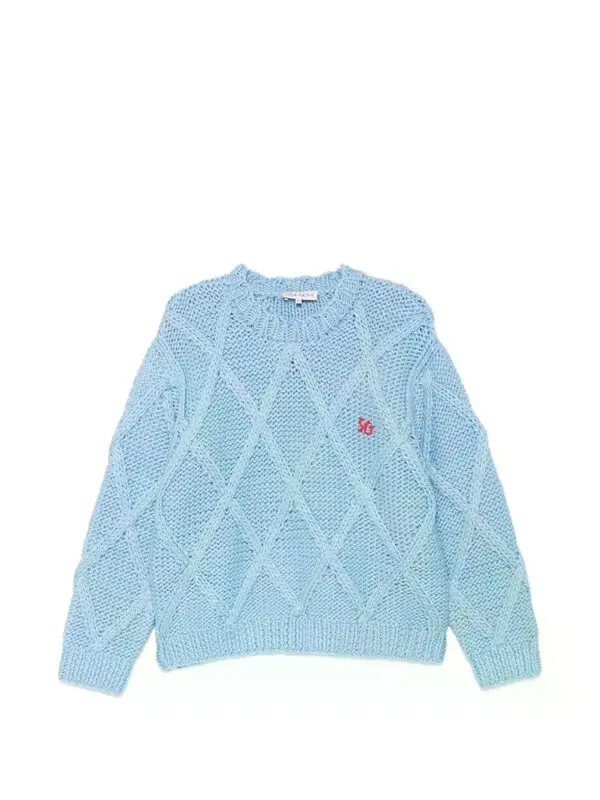 Stine Goya Cable-knit Embroidered-logo Sweater - Blue