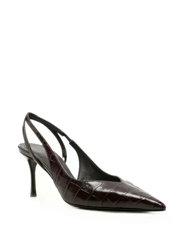 FERRAGAMO Croc-effect Slingback Pumps - Brown