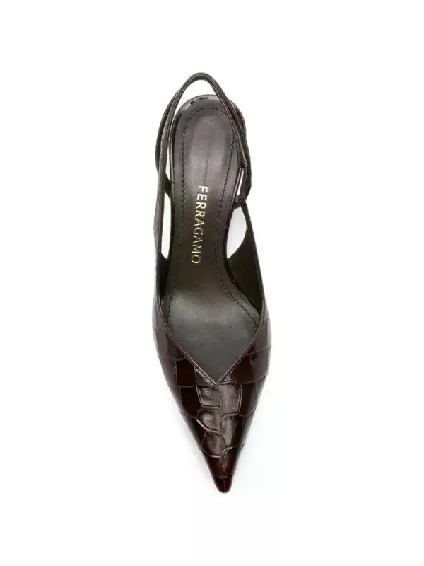 FERRAGAMO Croc-effect Slingback Pumps