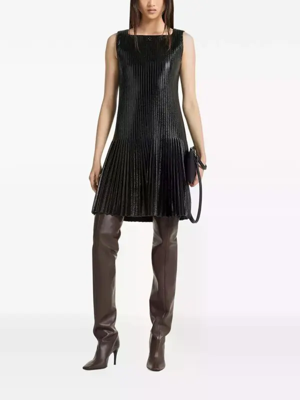 COURREGES Pleated Vinyl Mini Dress - Black