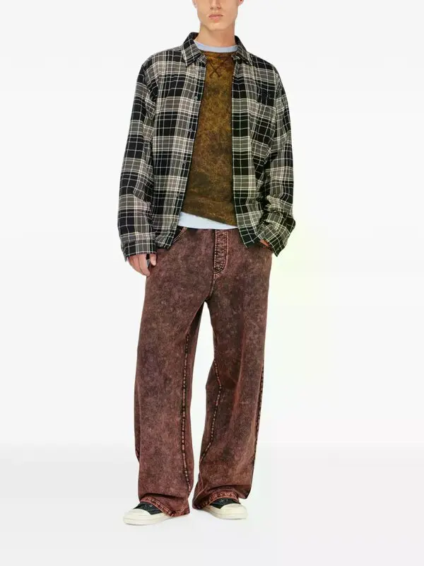 DIESEL® Acid-wash Long-sleeve T-shirt With Frayed Details - Brown