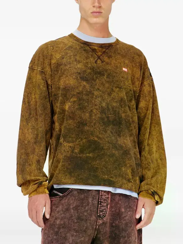 DIESEL® Acid-wash Long-sleeve T-shirt With Frayed Details - Brown