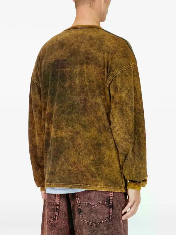 DIESEL® Acid-wash Long-sleeve T-shirt With Frayed Details - Brown