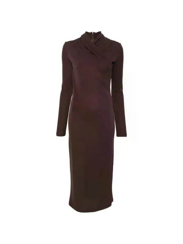 Max Mara Estremo Crossover-neck Long-sleeve Midi Dress - Brown