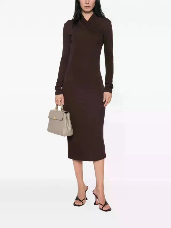 Max Mara Estremo Crossover-neck Long-sleeve Midi Dress