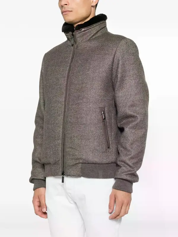 MOORER Fur-collar Zip-up Jacket