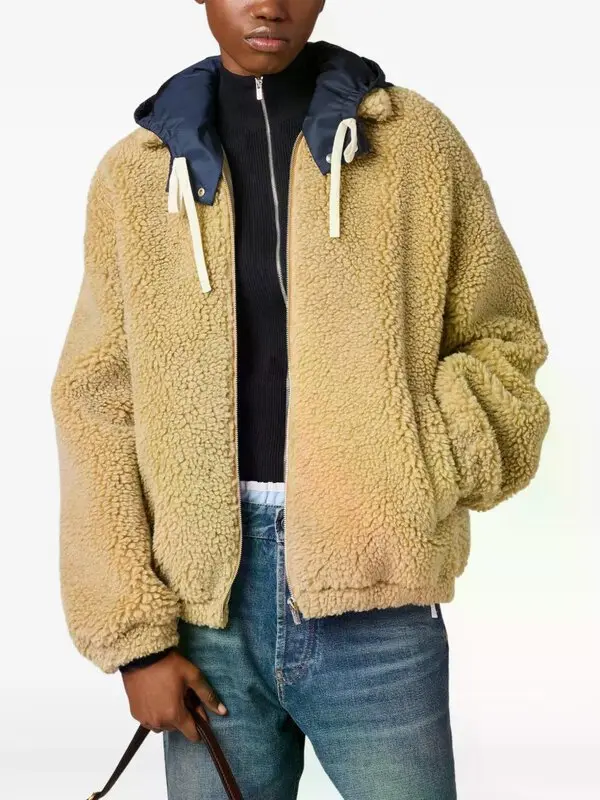 Miu Miu Fleece Blouson Jacket With Technical Hood - Neutrals