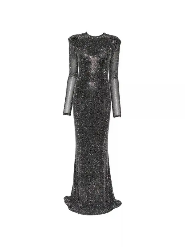 TWENTY FOURHAITCH Crystal-embellished Long-sleeve Maxi Dress - Black