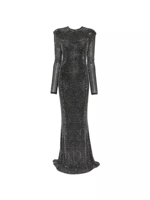 TWENTY FOURHAITCH Crystal Embellished Long Sleeve Maxi Dress - Black
