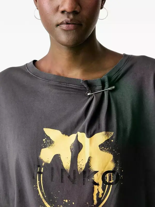 Pinko Safety Pin Embellished Logo Print Cotton T-shirt