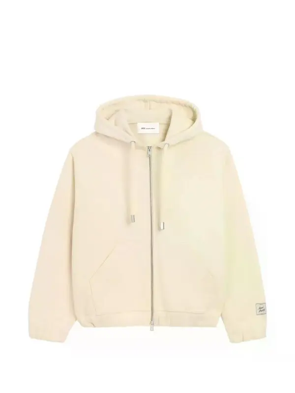AMI Paris Zipped Cotton Hoodie With Heritage Label - Neutrals