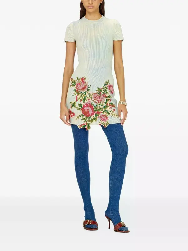 DIESEL® Short Dress In Floral Wool-blend Knit