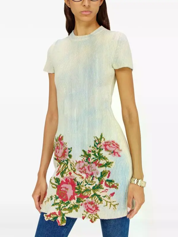 DIESEL® Short Dress In Floral Wool-blend Knit