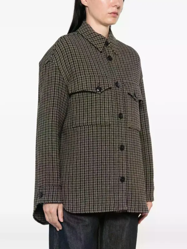 Closed Houndstooth-pattern Button-up Jacket