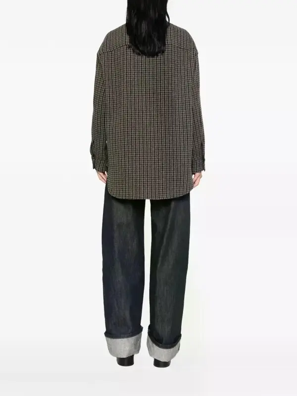Closed Houndstooth-pattern Button-up Jacket