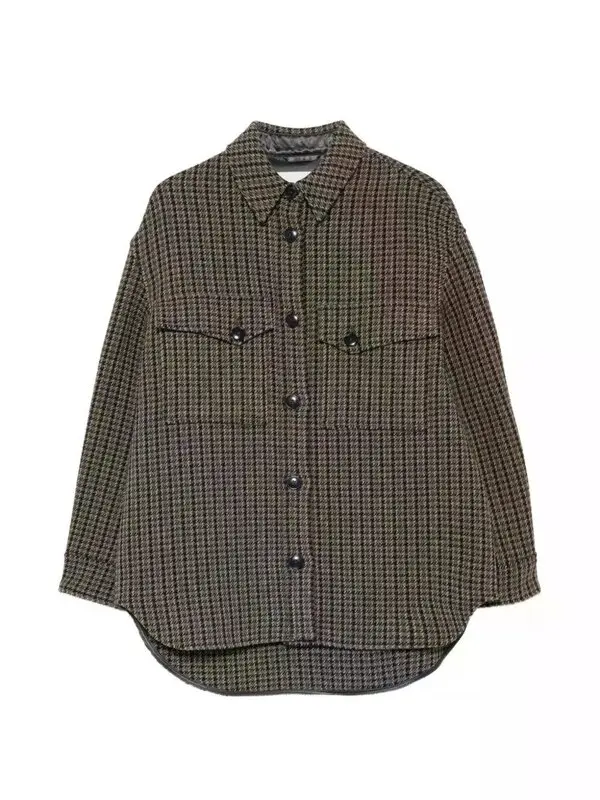 Closed Houndstooth Pattern Button-up Jacket - Brown