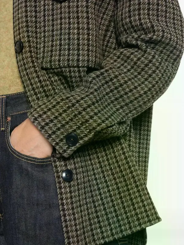 Closed Houndstooth Pattern Button-up Jacket - Brown