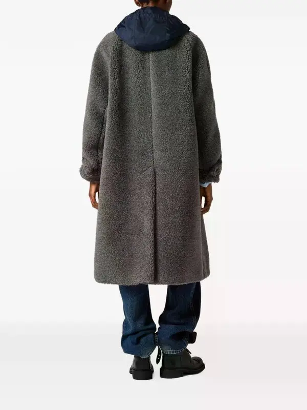 Miu Miu Single-breasted Fleece Coat With Detachable Hood