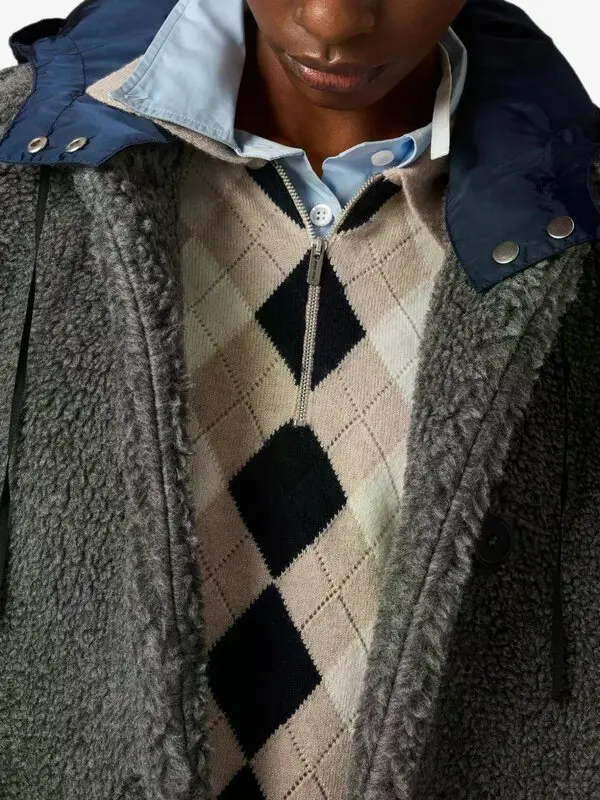 Miu Miu Single-breasted Fleece Coat With Detachable Hood