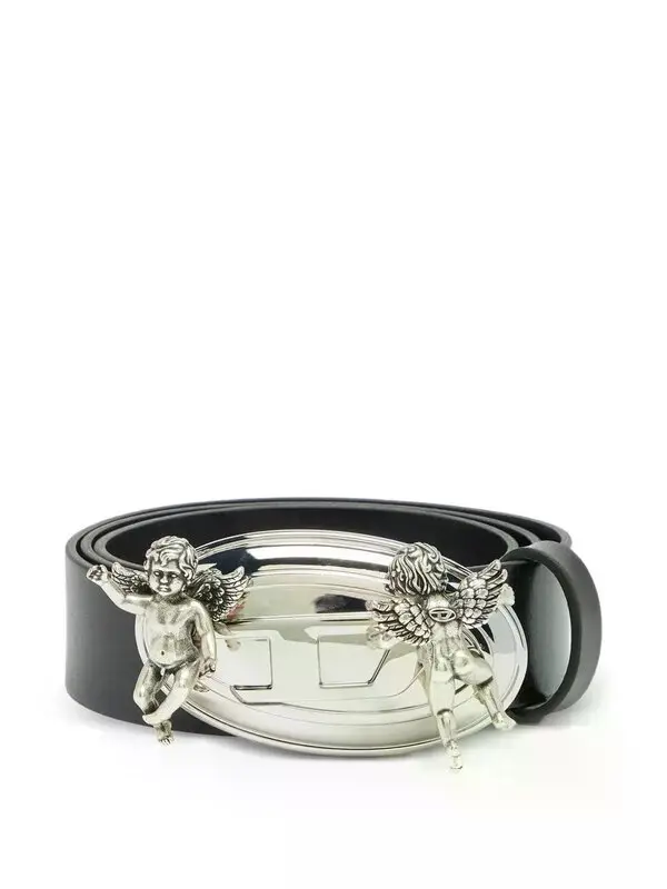 DIESEL® Leather Belt With Oval D Buckle And Cherub Embellishments - Black