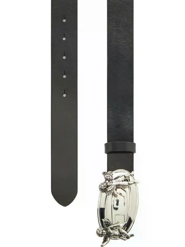 DIESEL® Leather Belt With Oval D Buckle And Cherub Embellishments - Black