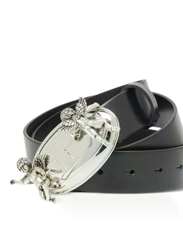 DIESEL® Leather Belt With Oval D Buckle And Cherub Embellishments - Black