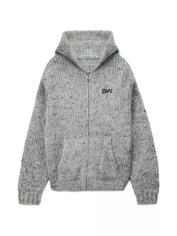 Alexander Wang Oversized Zip-up Hoodie With Aw Embroidery - Grey