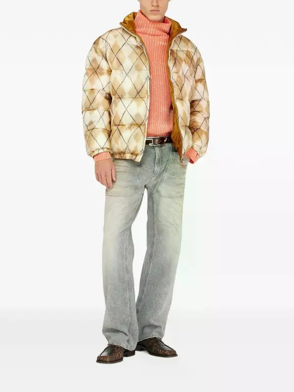 DIESEL® Reversible Puffer Jacket With Argyle Print - Neutrals