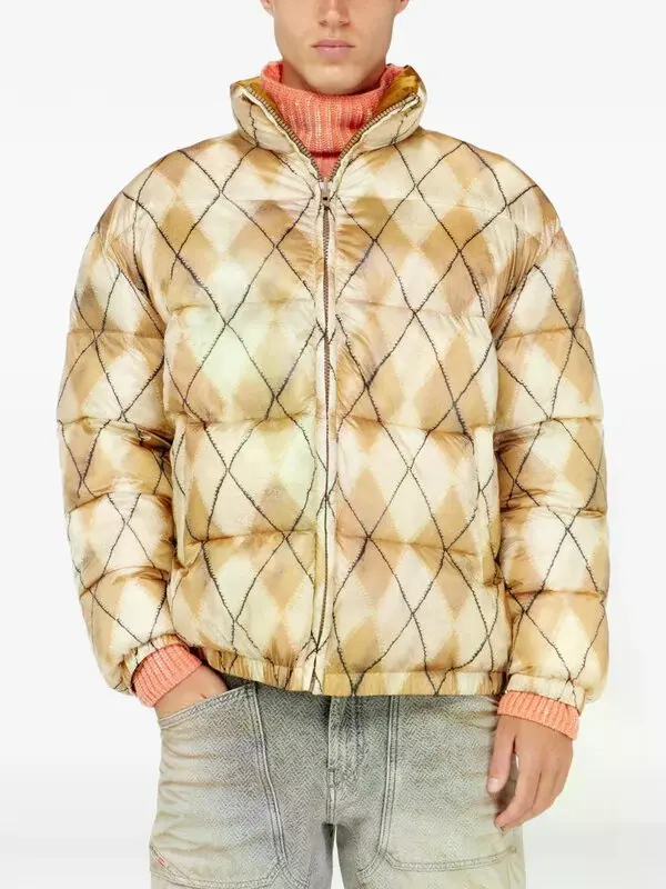 DIESEL® Reversible Puffer Jacket With Argyle Print